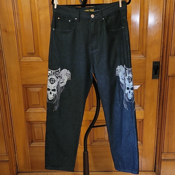 Game Time | Jeans | Game Time Black Jeans W Embroidered Skull Wings ...